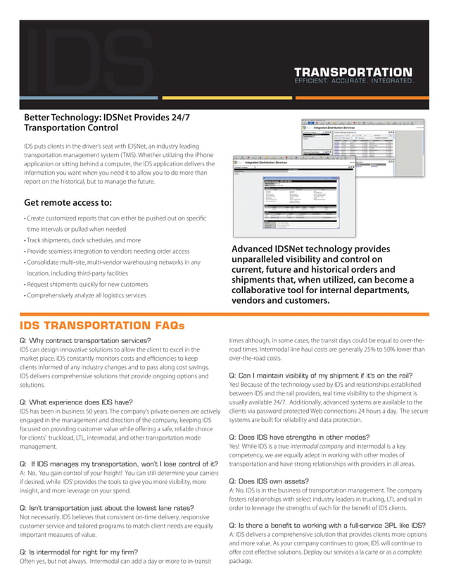 IDS Transportation Brochure | PDF | Logistics and Transportation Industry | Industries