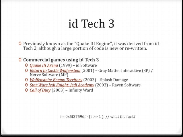 Id tech - Game Engine presentation for Course | PPT
