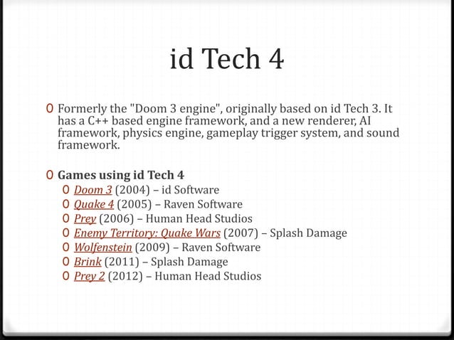 Id tech - Game Engine presentation for Course | PPT