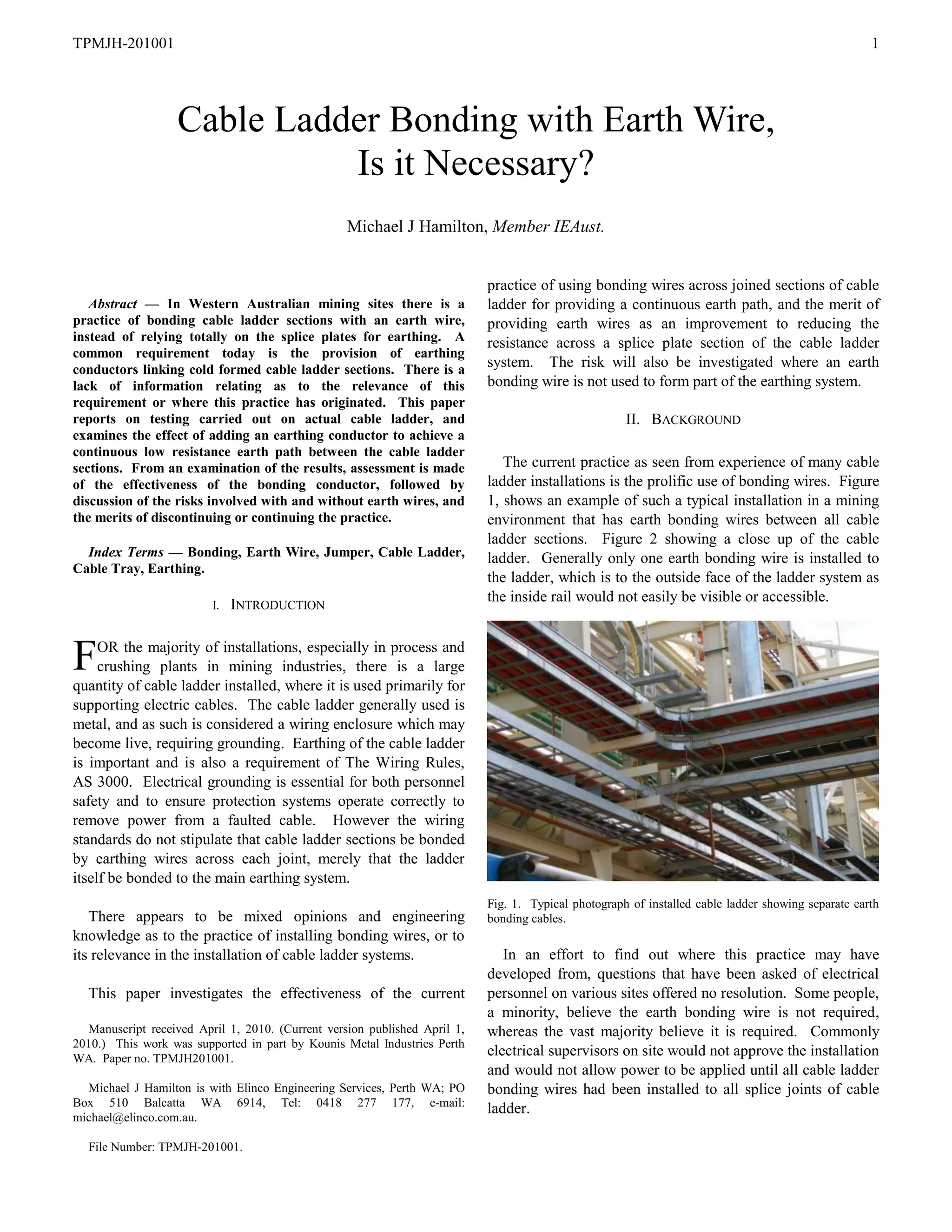 Cable Ladder Bonding with Earth Wire, Is it Necessary? | PDF