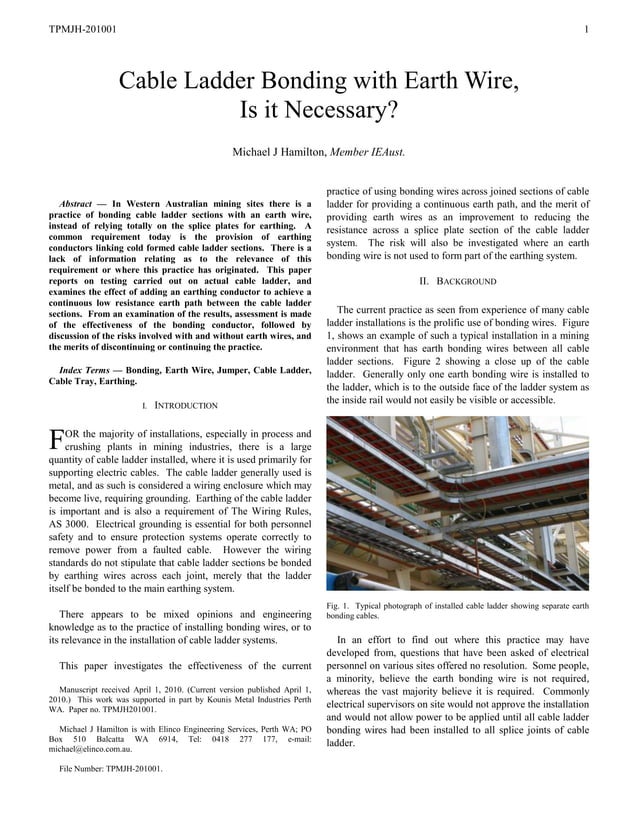 Cable Ladder Bonding with Earth Wire, Is it Necessary? | PDF