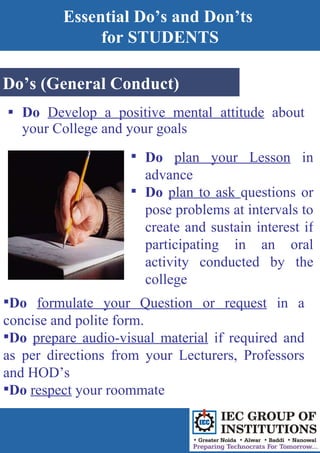 IEC do's & don'ts for New Students | PPT