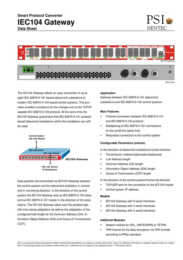 Iec104 gateway datasheet | PDF