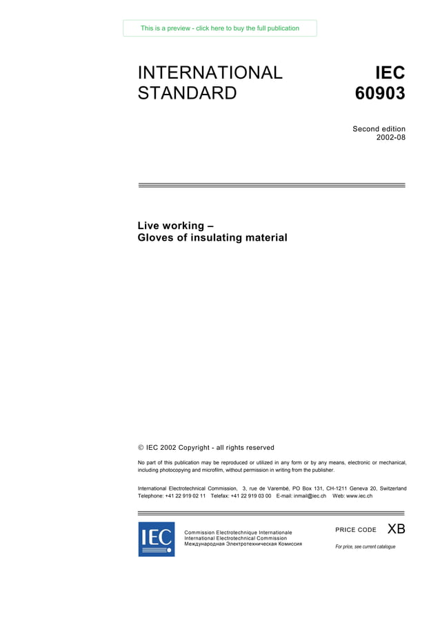 IEC 60903 2nd Edition 2002-08 - Insulating Gloves (Preview) | PDF