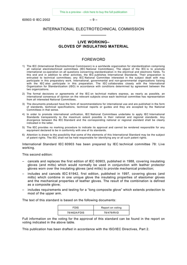 IEC 60903 2nd Edition 2002-08 - Insulating Gloves (Preview) | PDF
