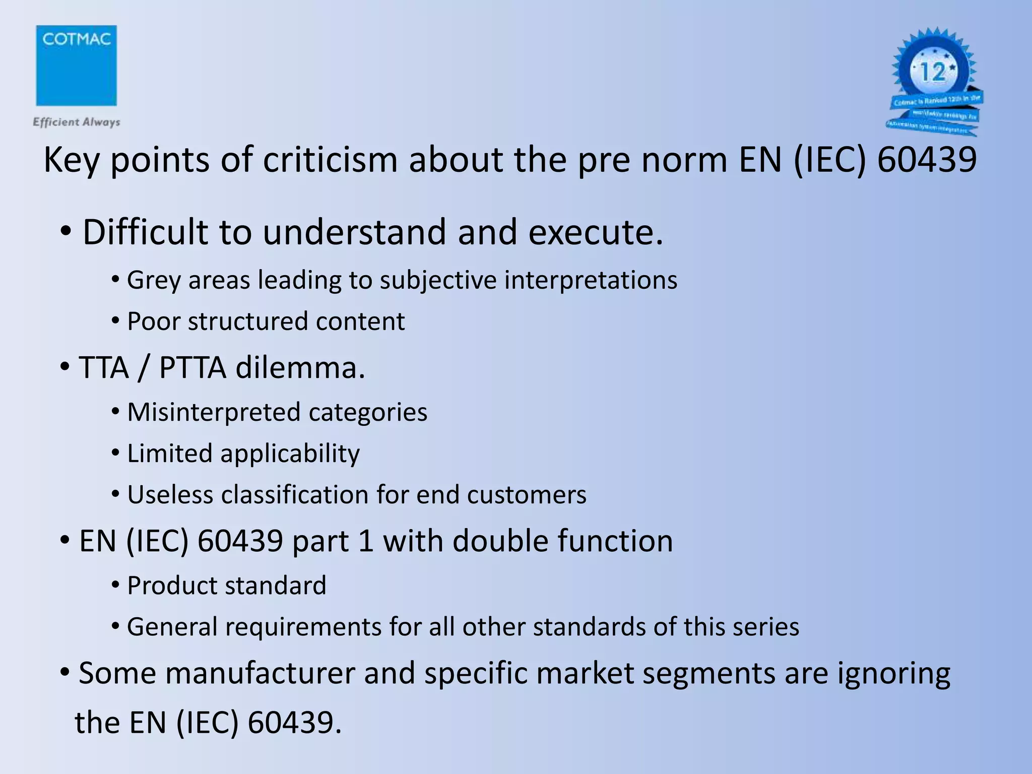 IEC 61439 - the new standard for low voltage components | PPTX