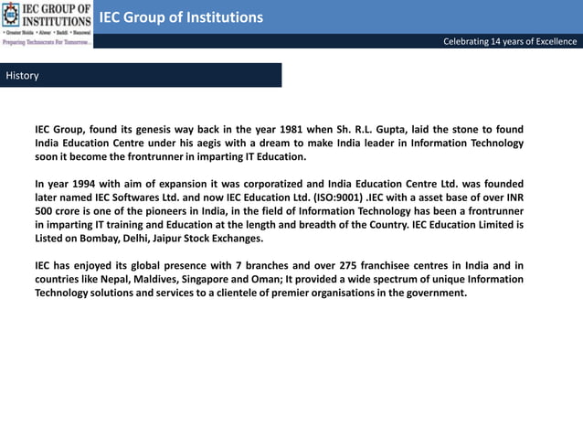IEC Group of Institutions| Greater Noida | PPT