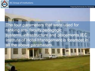 Iec has ranked 5 in top 50 hotel management colleges | PPTX | Business ...