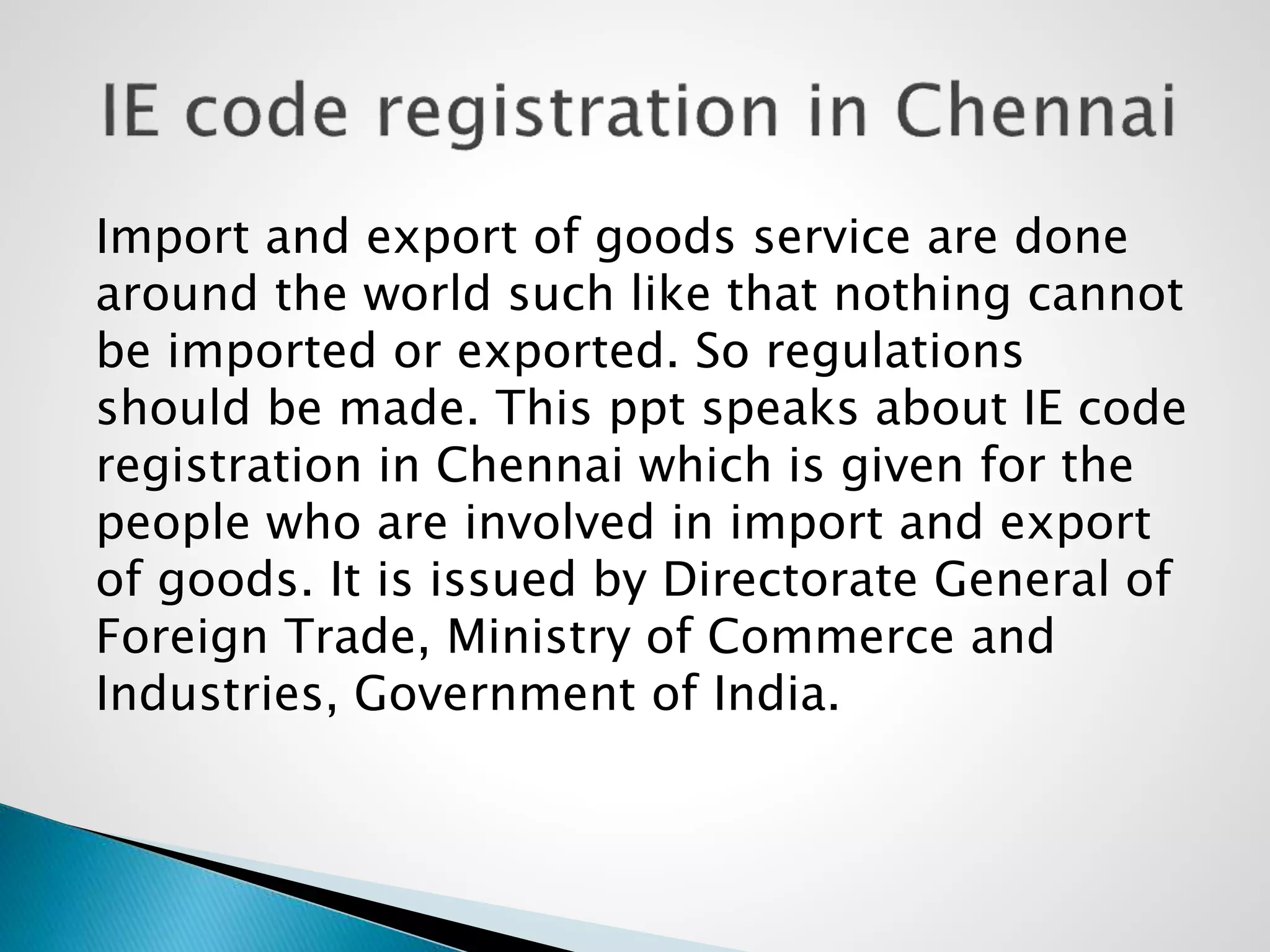 Ie code registration in chennai | PPT