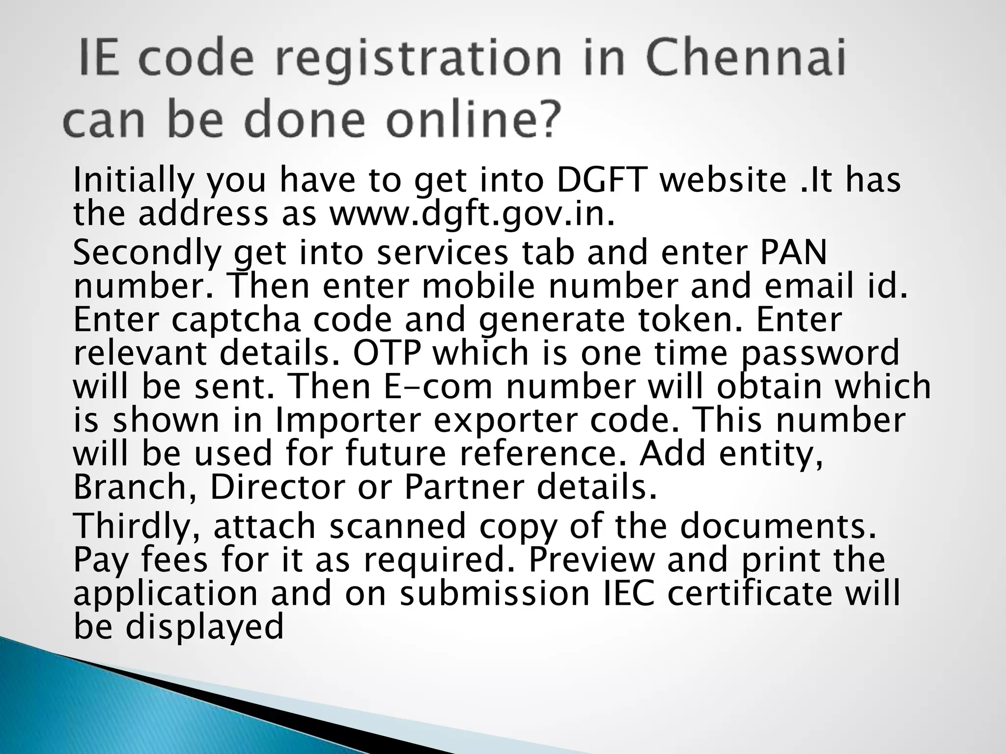 Ie code registration in chennai | PPT