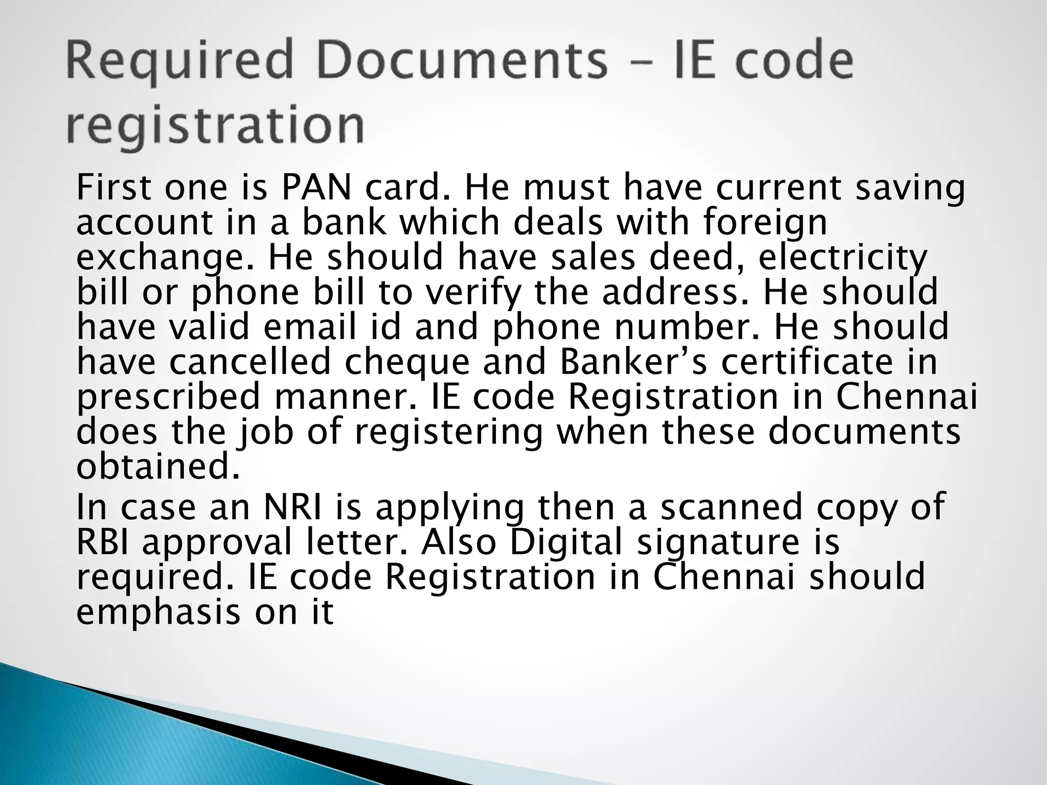 Ie code registration in chennai | PPT