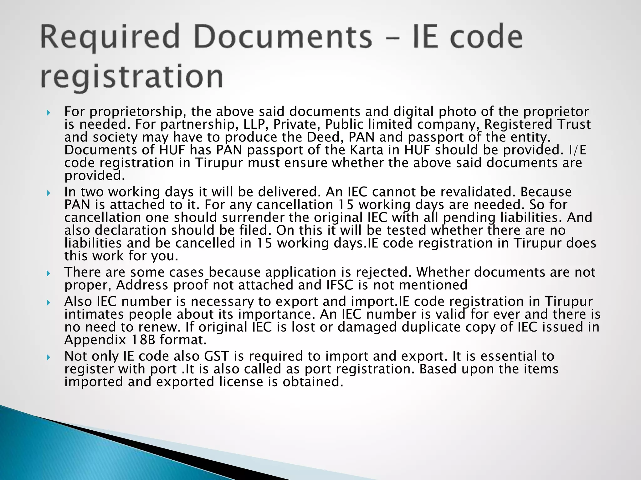 Ie code registration in chennai | PPT