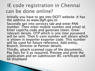 Ie code registration in chennai | PPTX