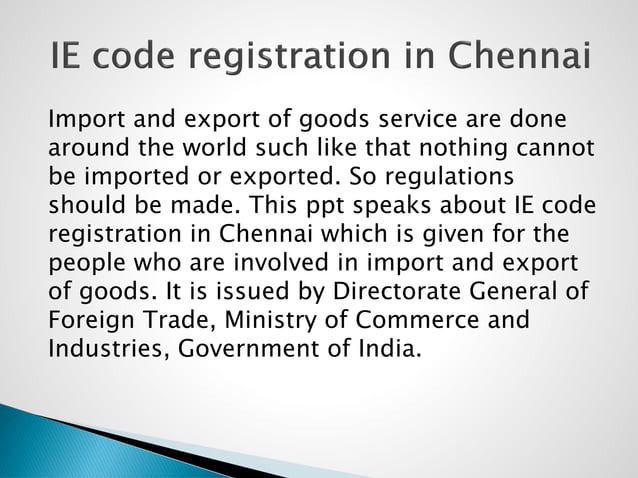 Ie code registration in chennai | PPT