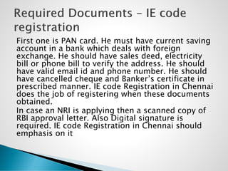 Ie code registration in chennai | PPT