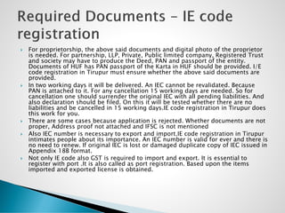 Ie code registration in chennai | PPT