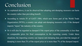 dumping and conditons for anti-dumping | PPT