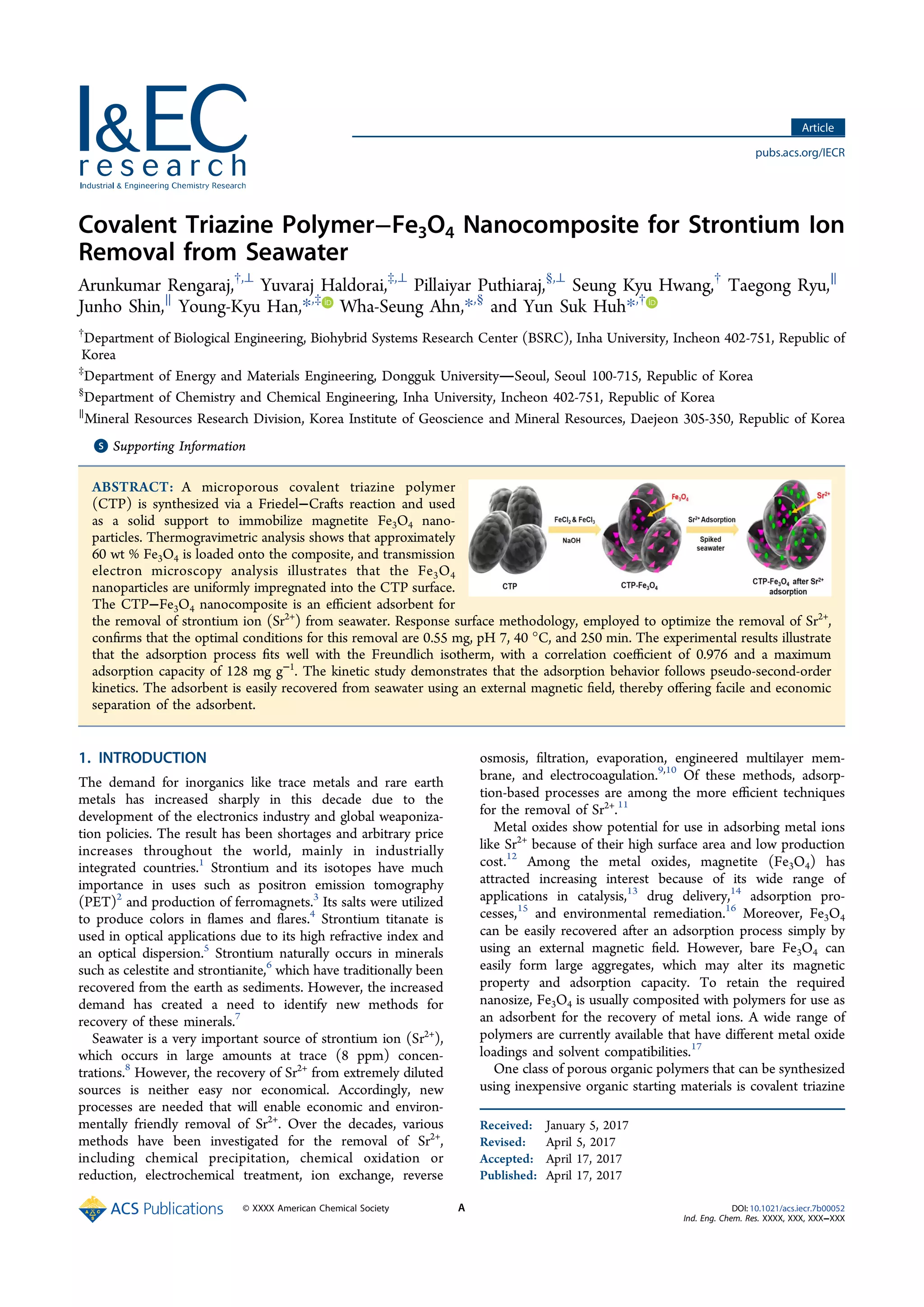 Covalent Triazine Polymer–Fe3O4 Nanocomposite for Strontium Ion Removal ...