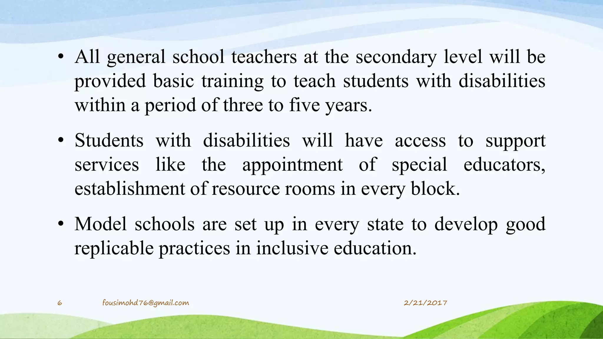 INCLUSIVE EDUCATION FOR THE DISABLED AT SECONDARY STAGE | PDF