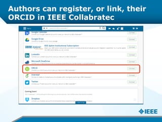 ORCID in the research lifecycle, IEEE: Publisher (D. Kearns) | PDF