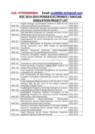 Ieee 2014 2015 matlab simulink power electronics projects titles | PDF