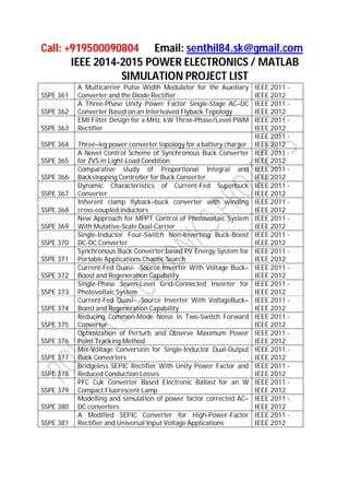 Ieee 2014 2015 matlab simulink power electronics projects titles | PDF