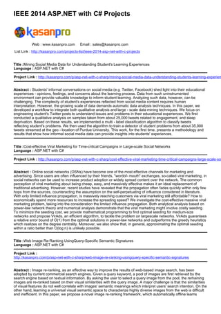 IEEE 2014 ASP.NET with C# Projects | PDF