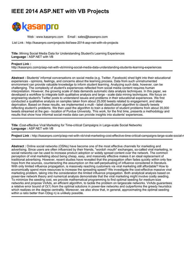 IEEE 2014 ASP.NET with VB Projects | PDF | Free Download