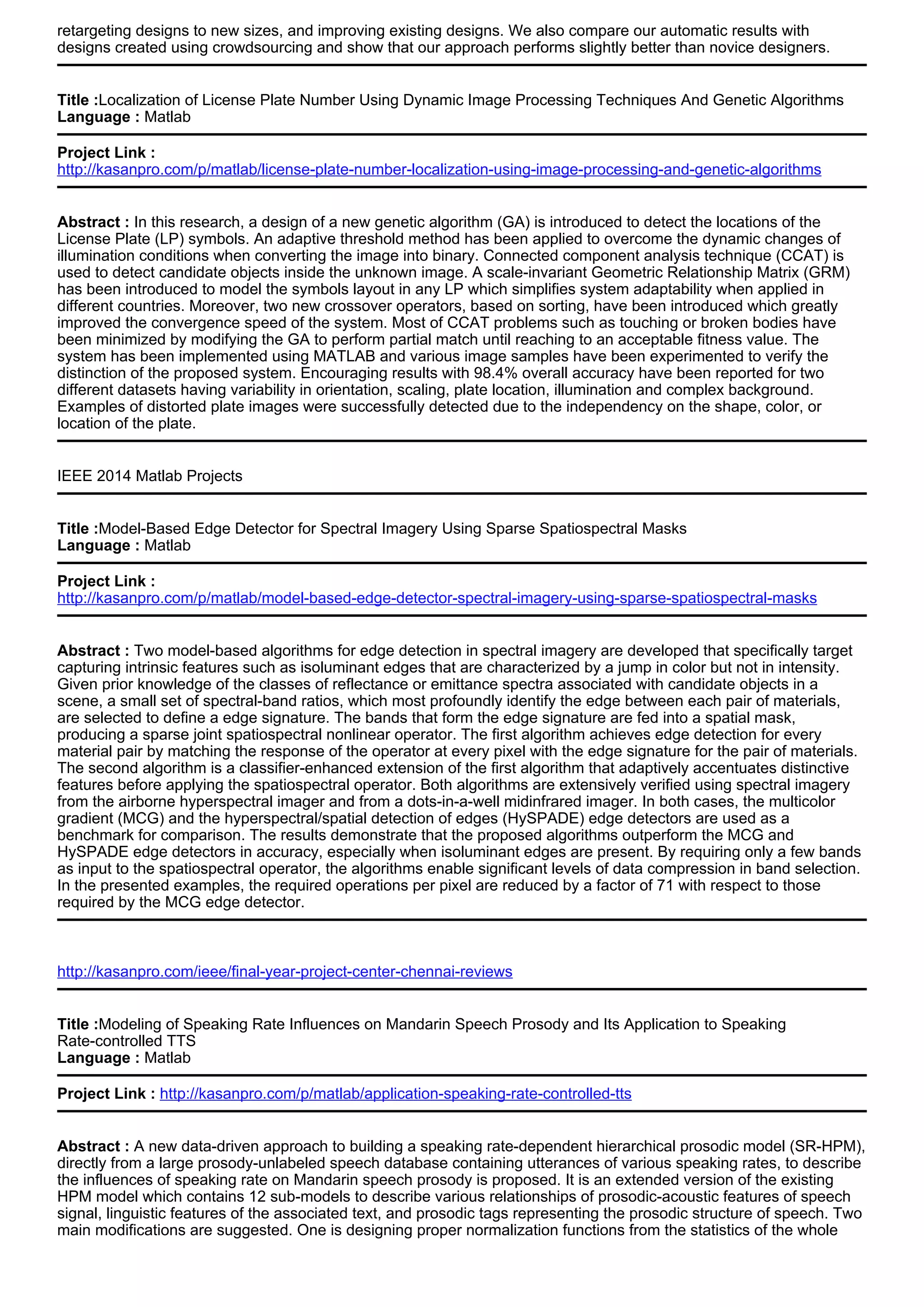 IEEE 2014 Matlab Projects | PDF