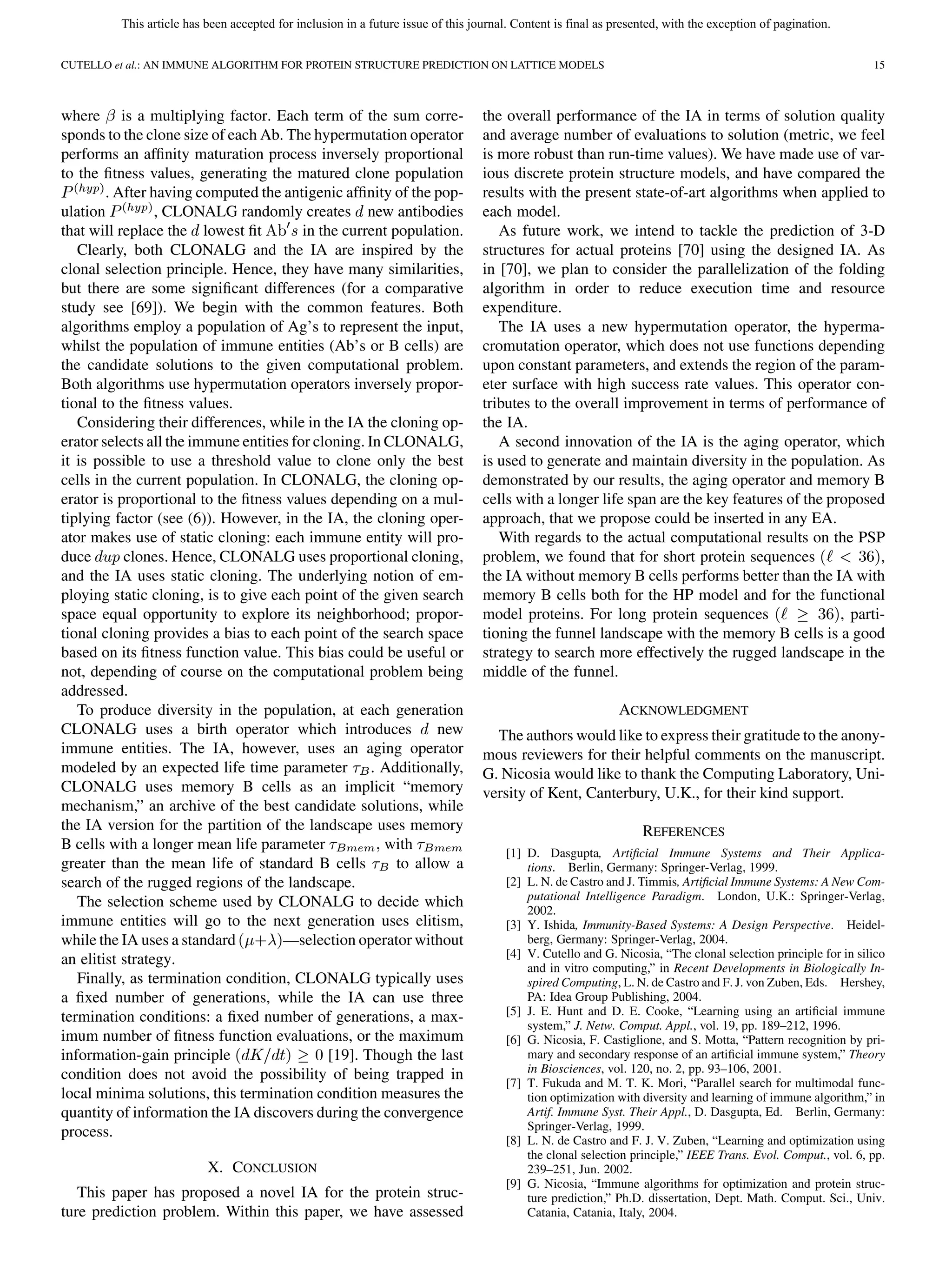 An Immune Algorithm For Protein Structure Prediction On Lattice Models