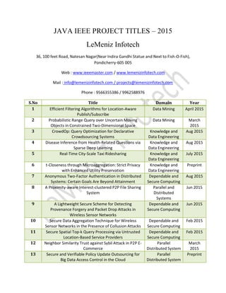 Ieee projects-in-pondicherry | 2015 ieee projects in pondicherry | PDF