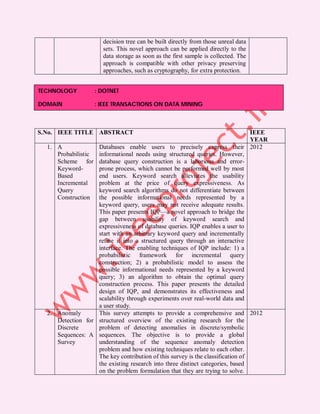 IEEE Projects 2012 Titles For Cse @ Seabirds ( Chennai, Pondicherry ...