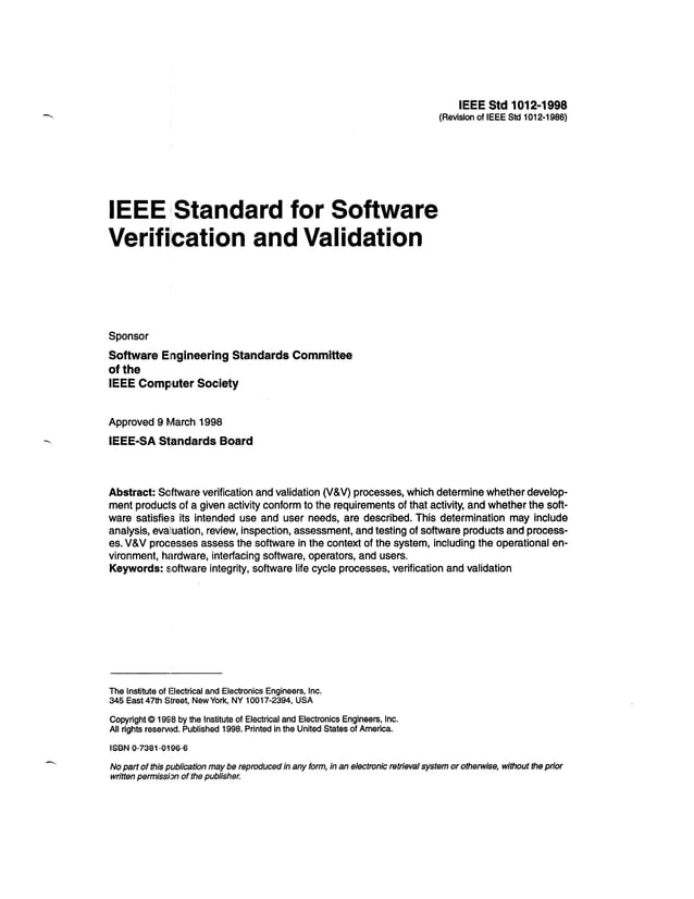 IEEE Standard for Software Verification and Validation | PDF