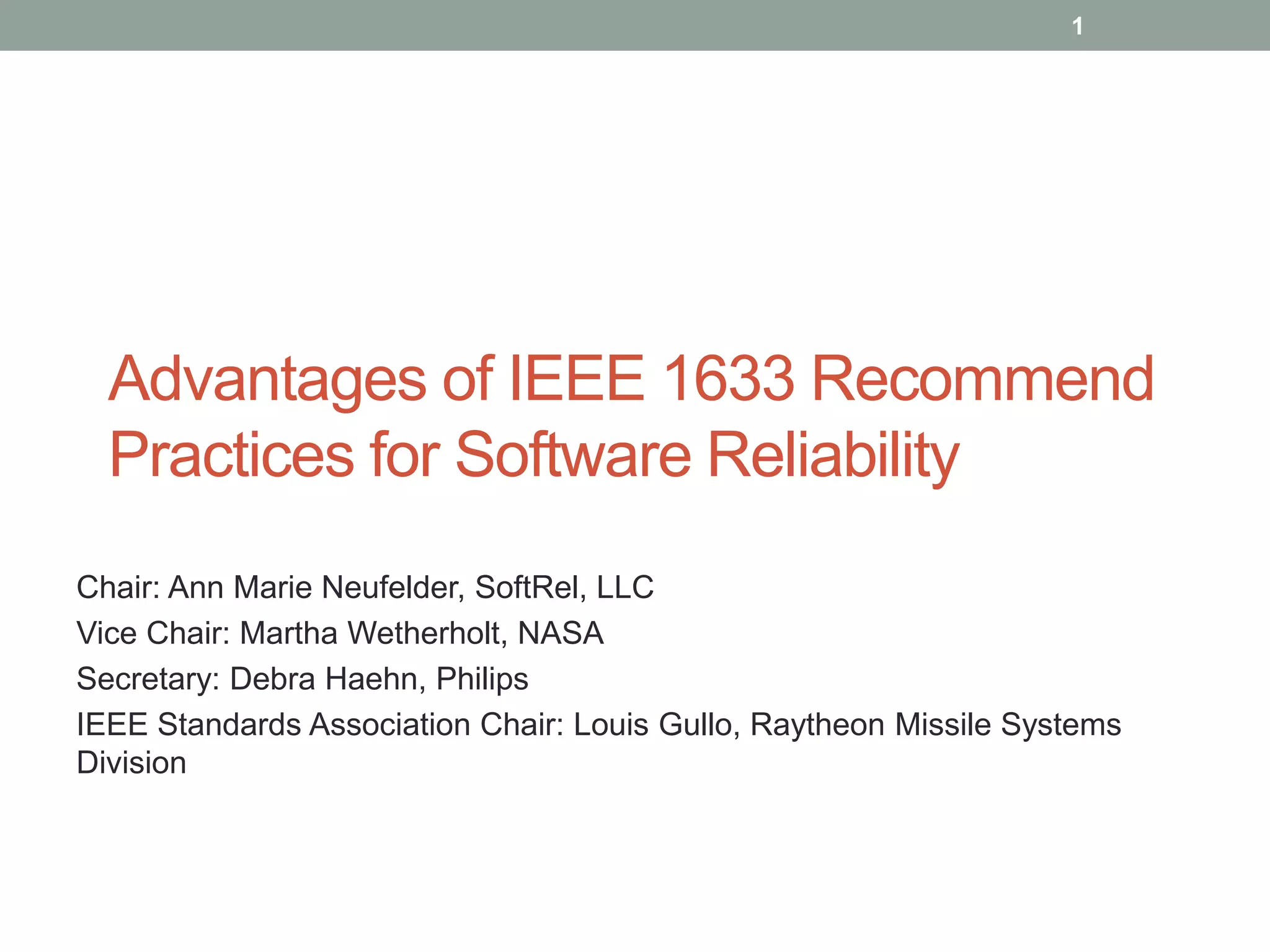 IEEE 1633 Recommended Practice on Software Reliability | PDF