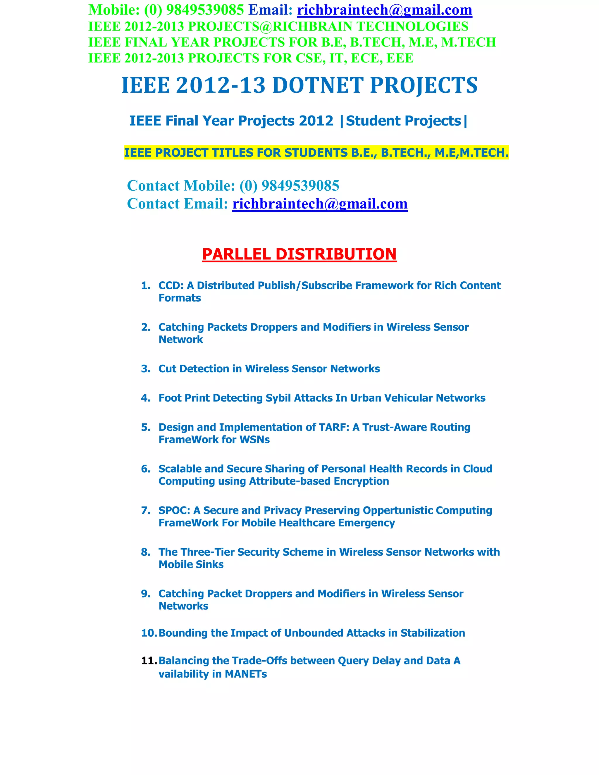 Ieee 2012 2013 dotnet projects | PDF