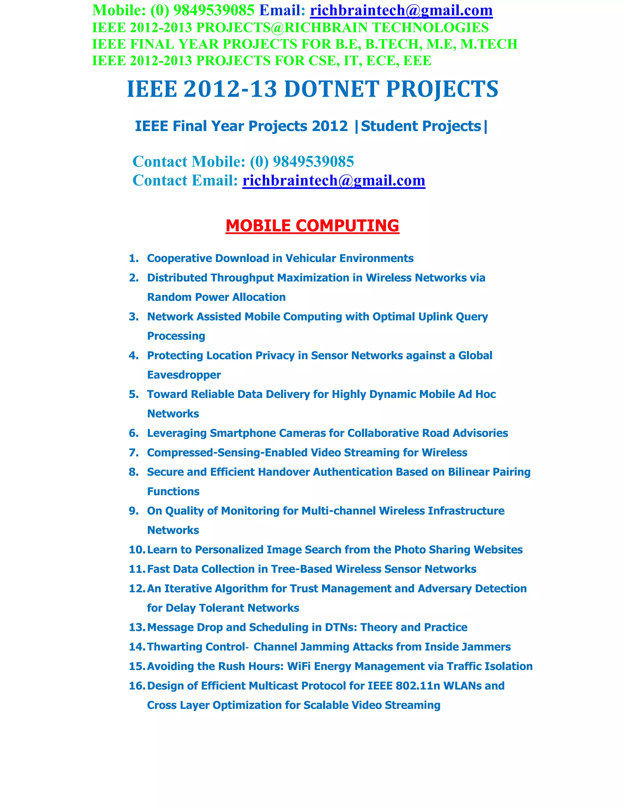 Ieee 2012 2013 dotnet projects | PDF