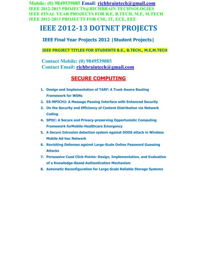 Ieee 2012 2013 dotnet projects | PDF