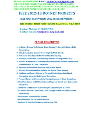 Ieee 2012 2013 dotnet projects | PDF