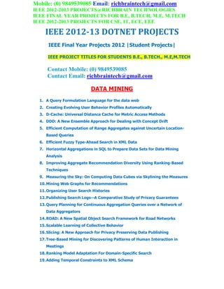 Ieee 2012 2013 dotnet projects | PDF