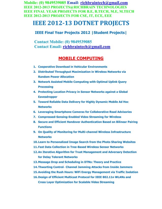 Ieee 2012 2013 dotnet projects | PDF