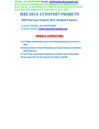 Ieee 2012 2013 dotnet projects | PDF