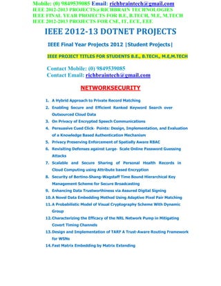 Ieee 2012 2013 dotnet projects | PDF
