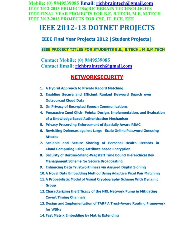 Ieee 2012 2013 dotnet projects | PDF