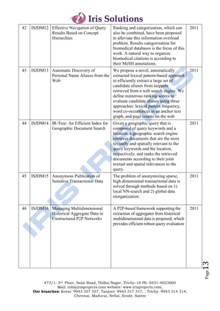 IRIS SOLUTIONS - IEEE 2012 ENGINEERING PROJECT TITLES FOR CSE, IT | PDF