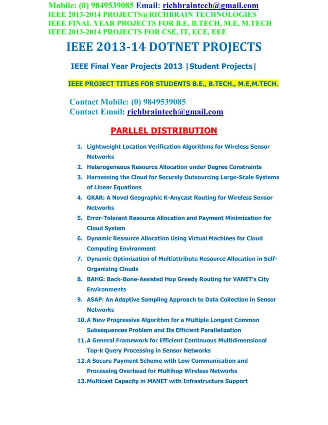 Ieee 2013 2014 dotnet project titles richbraintechnologies | PDF