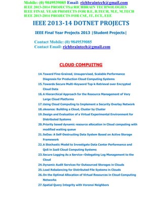 Ieee 2013 2014 dotnet project titles richbraintechnologies | PDF