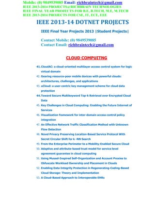 Ieee 2013 2014 dotnet project titles richbraintechnologies | PDF