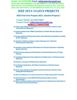 Ieee 2013 2014 final sem me,mtech java project titles | PDF