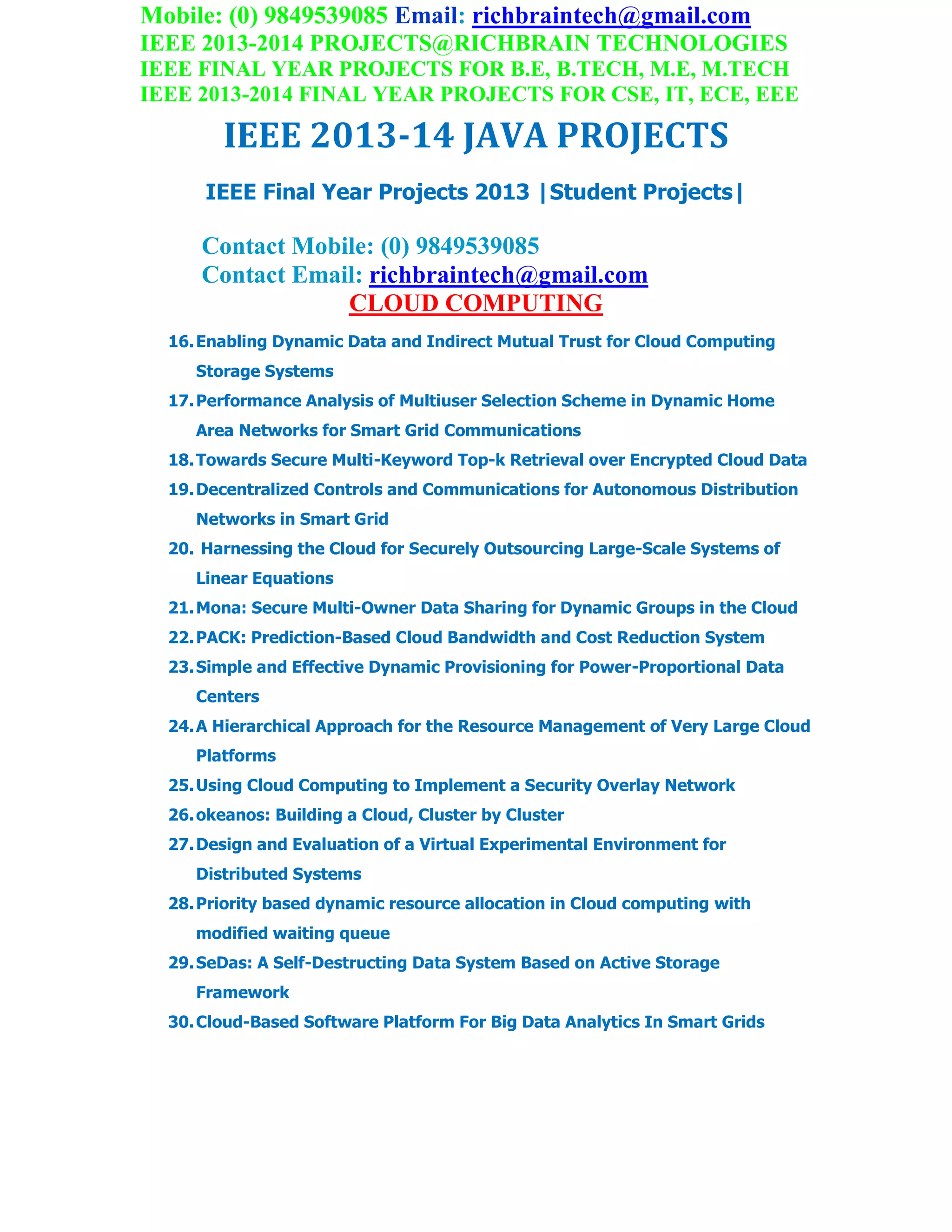 Ieee 2013 2014 final sem me,mtech students for cse,it java project titles | PDF