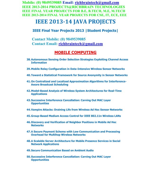 Ieee 2013 2014 final year be,btech students for cse,it java project titles | PDF